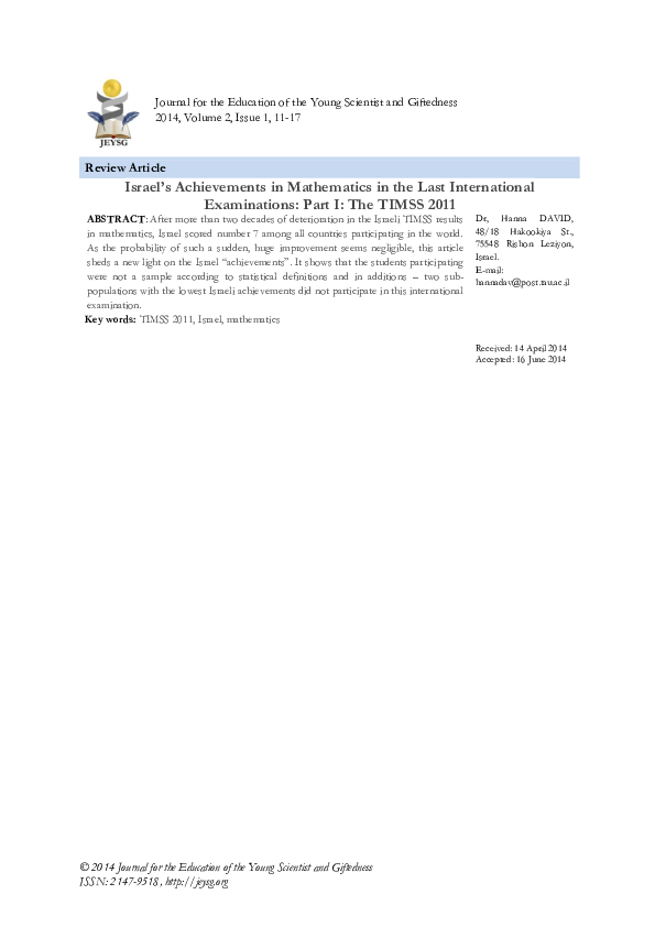 (PDF) Israel’s Achievements in Mathematics in the Last International ...
