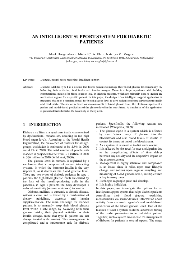 (PDF) An Intelligent Support System for Diabetic Patients