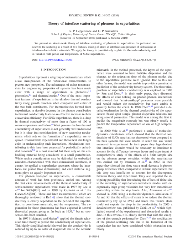 (PDF) Theory of interface scattering of phonons in superlattices