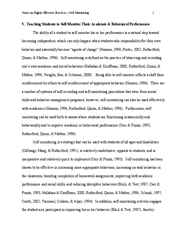 (PDF) Series on Highly Effective Practices—Self Monitoring 1 5 ...