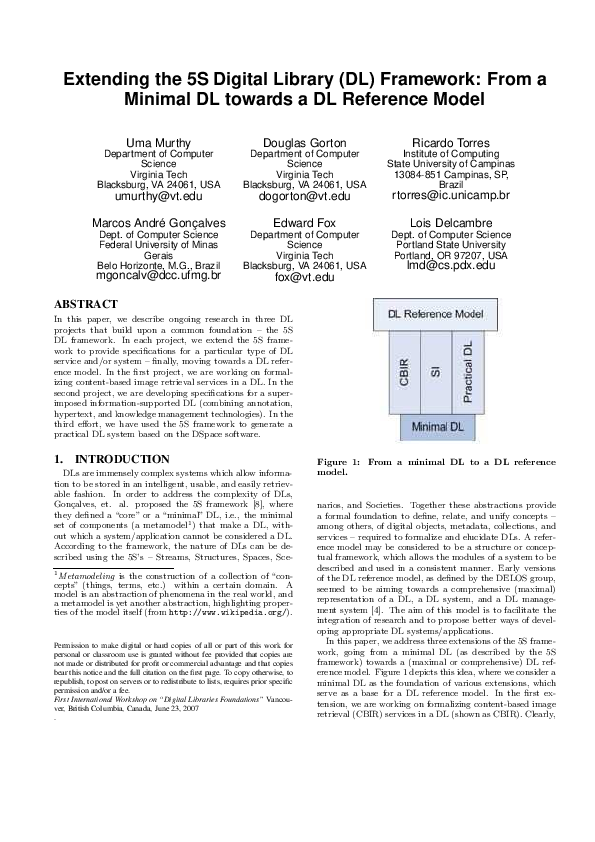 (PDF) Extending the 5S Digital Library (DL) Framework: From a Minimal ...