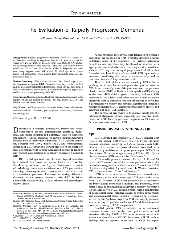 (PDF) The Evaluation of Rapidly Progressive Dementia