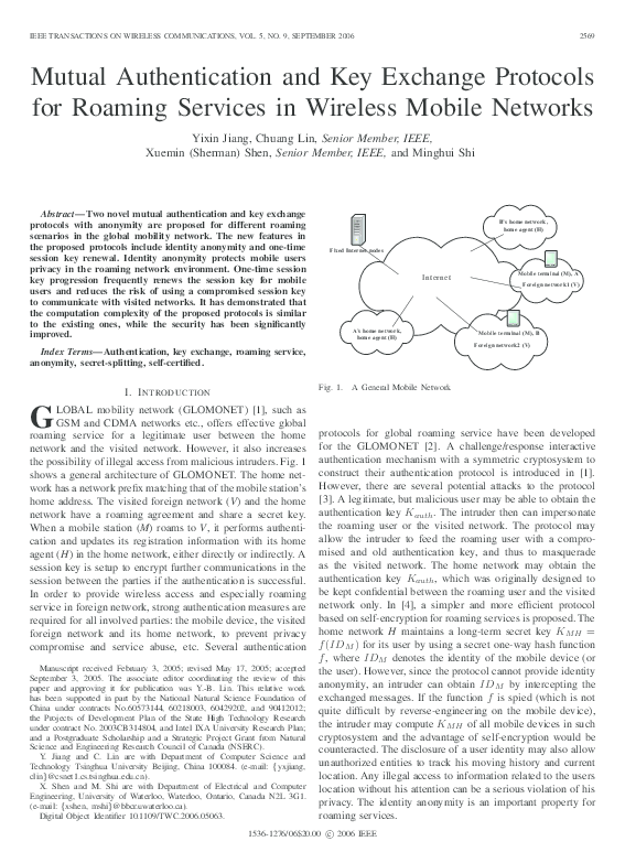 (PDF) Mutual Authentication and Key Exchange Protocols for Roaming Services in Wireless Mobile ...