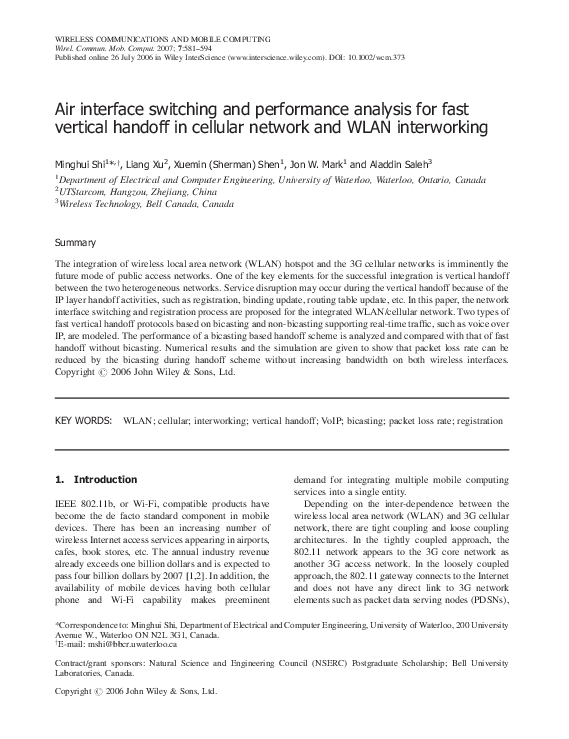(PDF) Air interface switching and performance analysis for fast vertical handoff in cellular ...