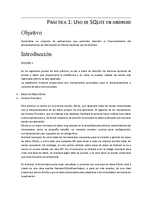 (PDF) PRÁCTICA 1: USO DE SQLITE EN ANDROID