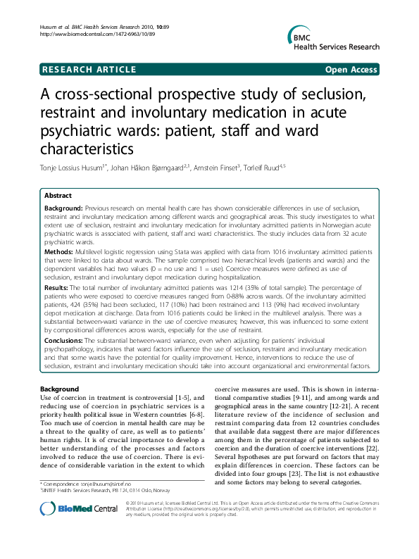 (PDF) A cross-sectional prospective study of seclusion, restraint and involuntary medication in ...