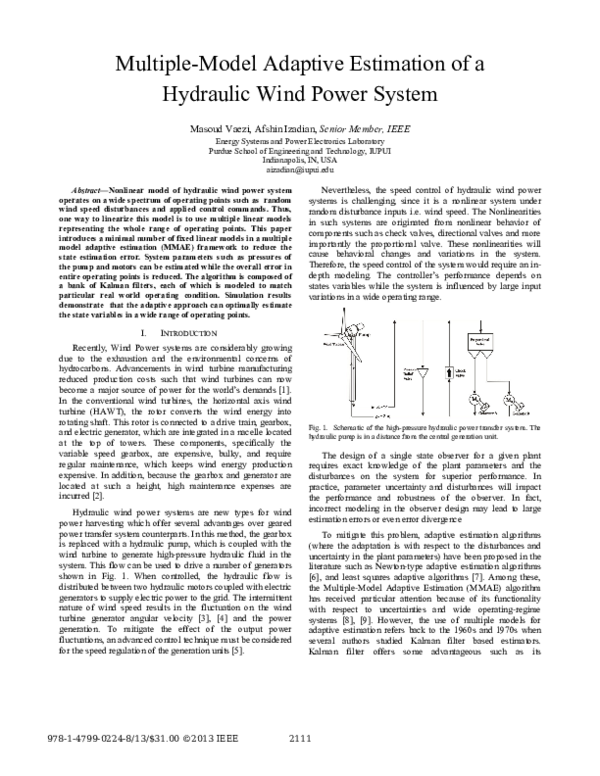 (PDF) Multiple-Model Adaptive Estimation of a Hydraulic Wind Power System