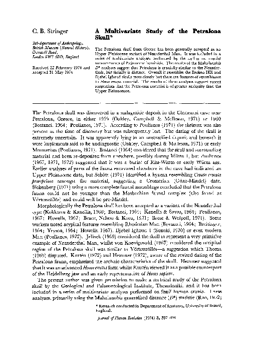 (PDF) A multivariate study of the Petralona skull