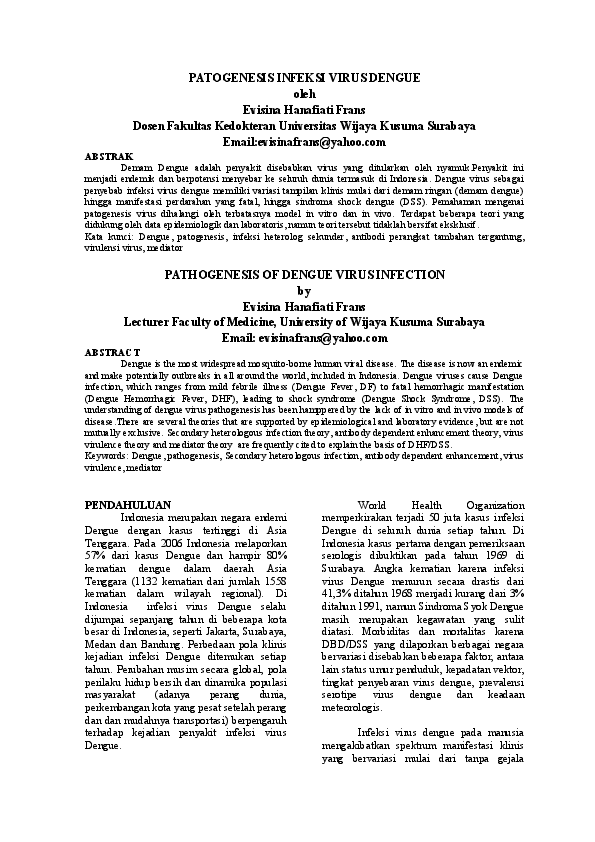 (PDF) PATOGENESIS INFEKSI VIRUS DENGUE PATHOGENESIS OF DENGUE VIRUS ...