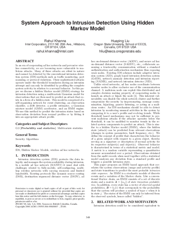 Pdf System Approach To Intrusion Detection Using Hidden Markov Model