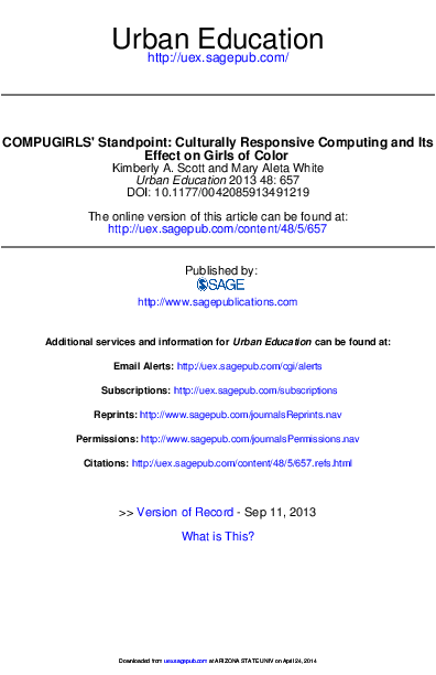 (PDF) COMPUGIRLS’ standpoint: Culturally responsive computing and its effect on girls of color