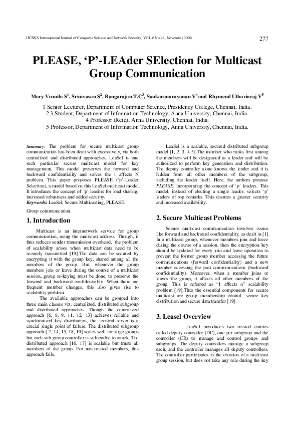 (PDF) PLEASE, 'P'LEAder SElection for Multicast Group Communication