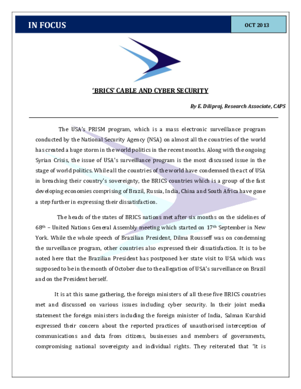 (PDF) BRICS' CABLE AND CYBER SECURITY