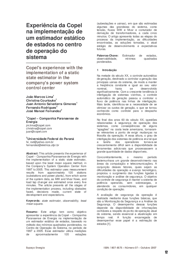 (PDF) Copel's experience with the implementation of a static state ...