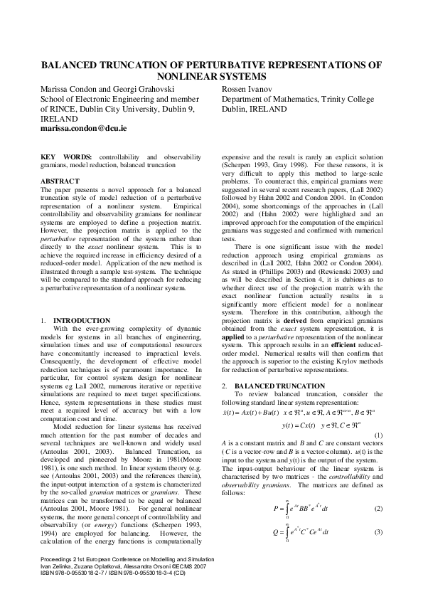 Pdf Model Reduction In Nonlinear Systems Via Truncation