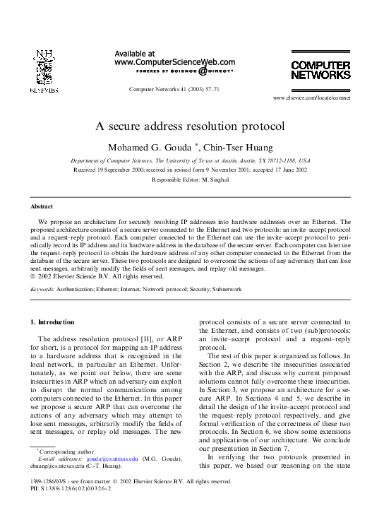 (PDF) A secure address resolution protocol