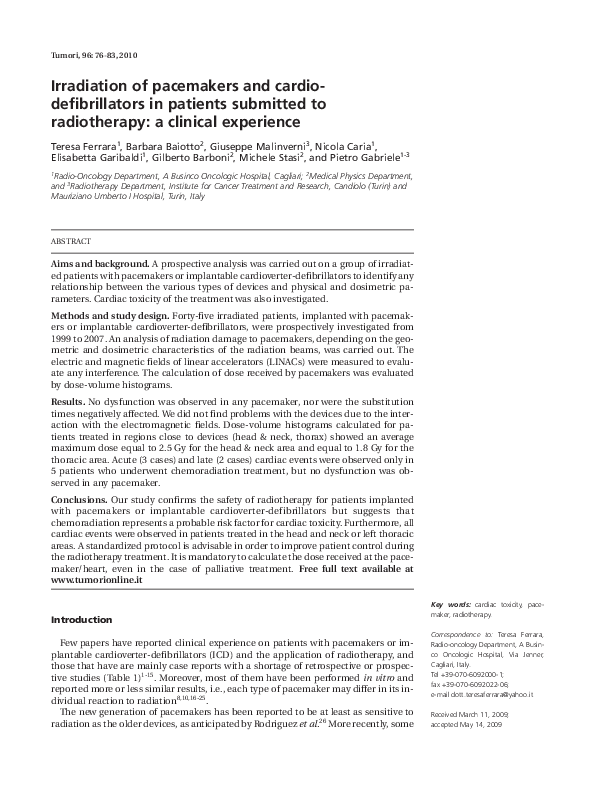 (PDF) Irradiation of pacemakers and cardio-defibrillators in patients ...