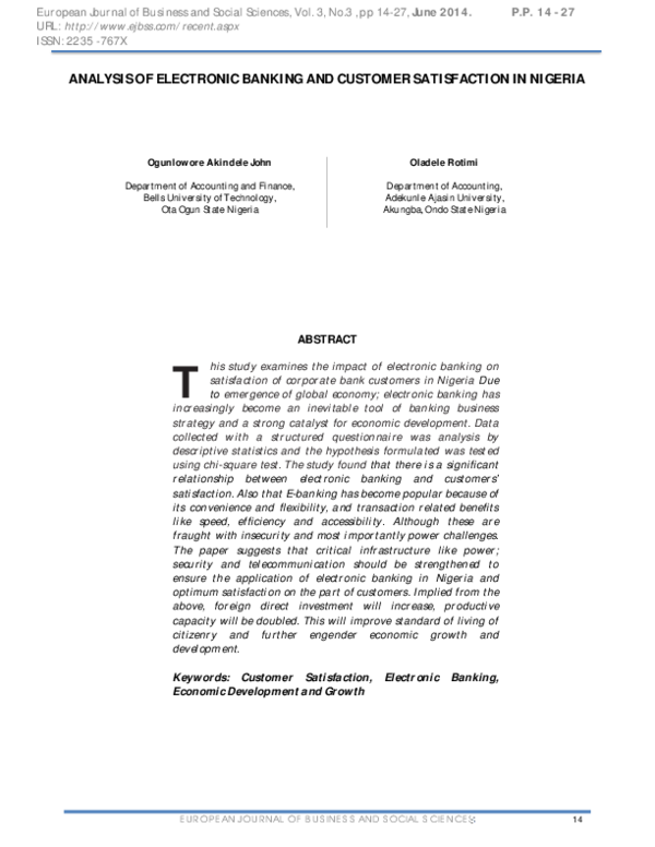 Pdf Analysis Of Electronic Banking And Customer Satisfaction
