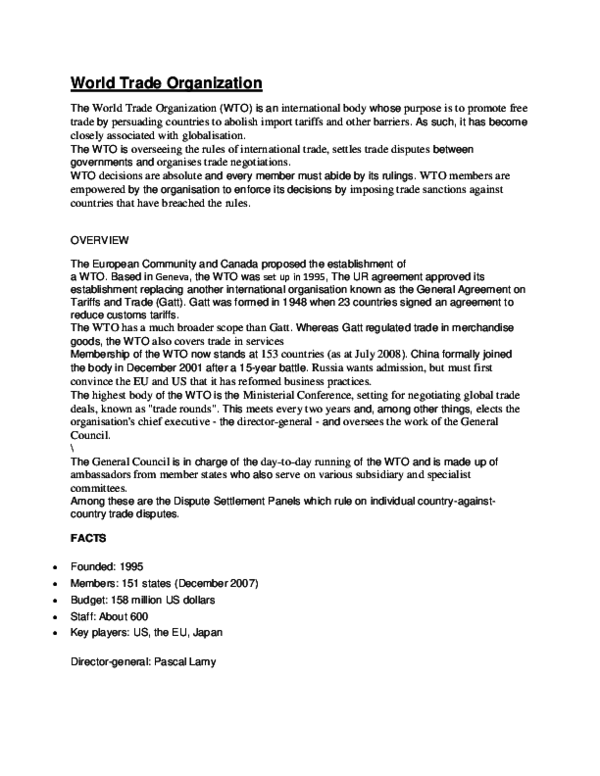 (DOC) World Trade Organization
