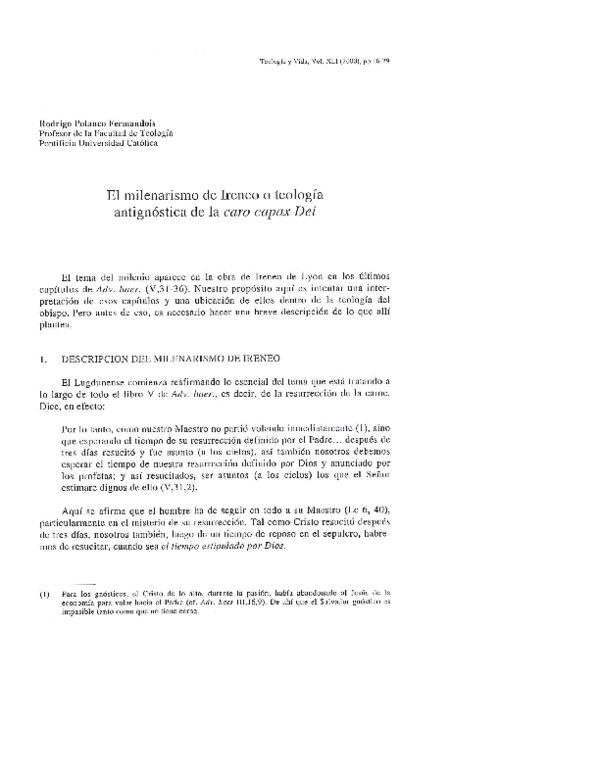 (PDF) El milenarismo de Ireneo o teología antignóstica de la caro capax Dei