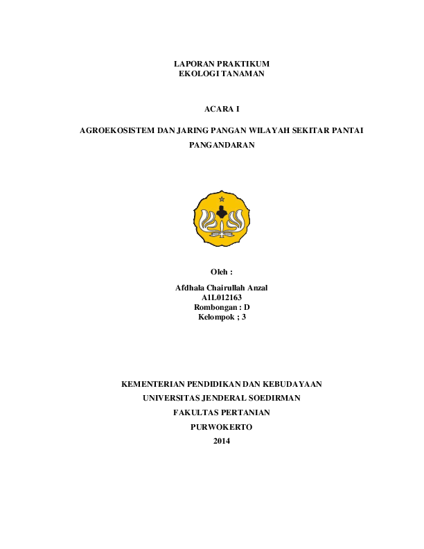 (DOC) LAPORAN PRAKTIKUM EKOLOGI TANAMAN ACARA I AGROEKOSISTEM DAN JARING PANGAN WILAYAH SEKITAR ...