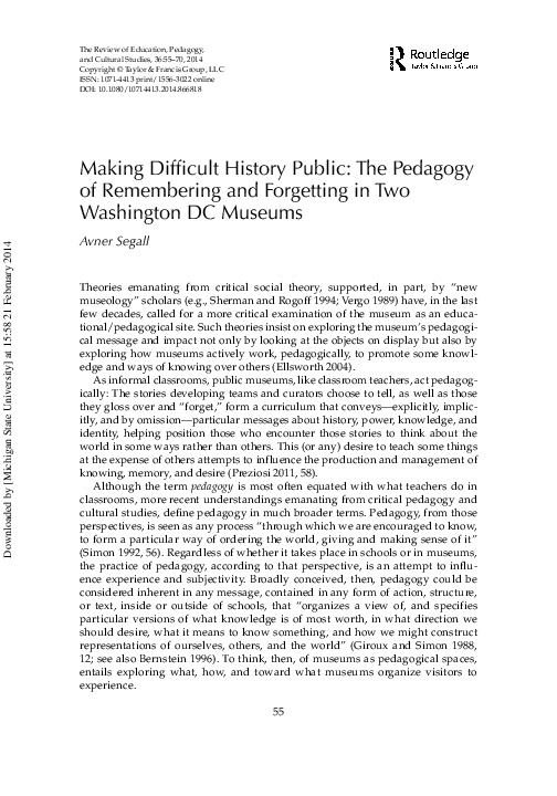 Making Difficult History Public: The Pedagogy of Remembering and ...