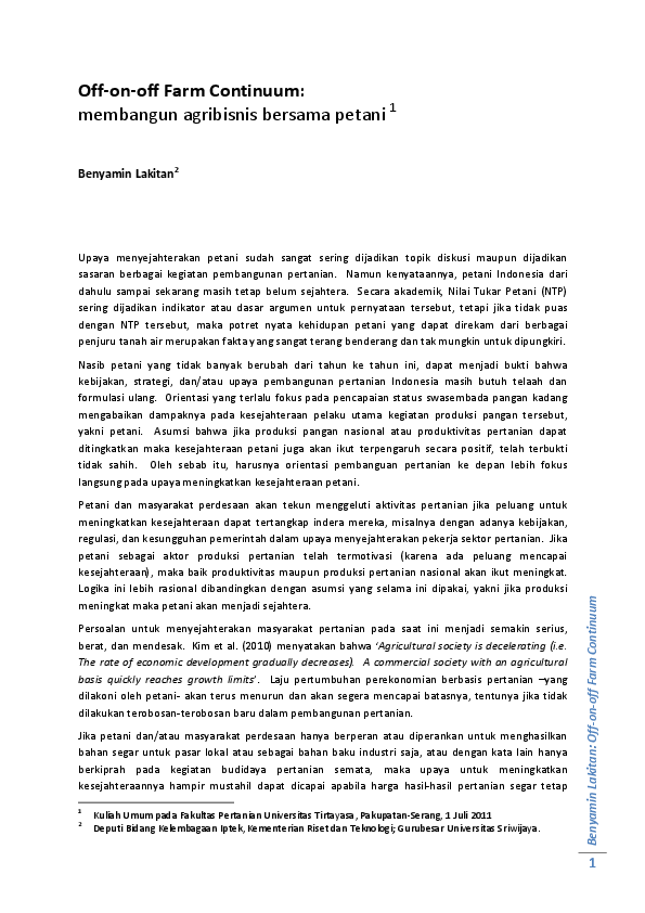 (PDF) Off-on-off Farm Continuum: membangun agribisnis bersama petani