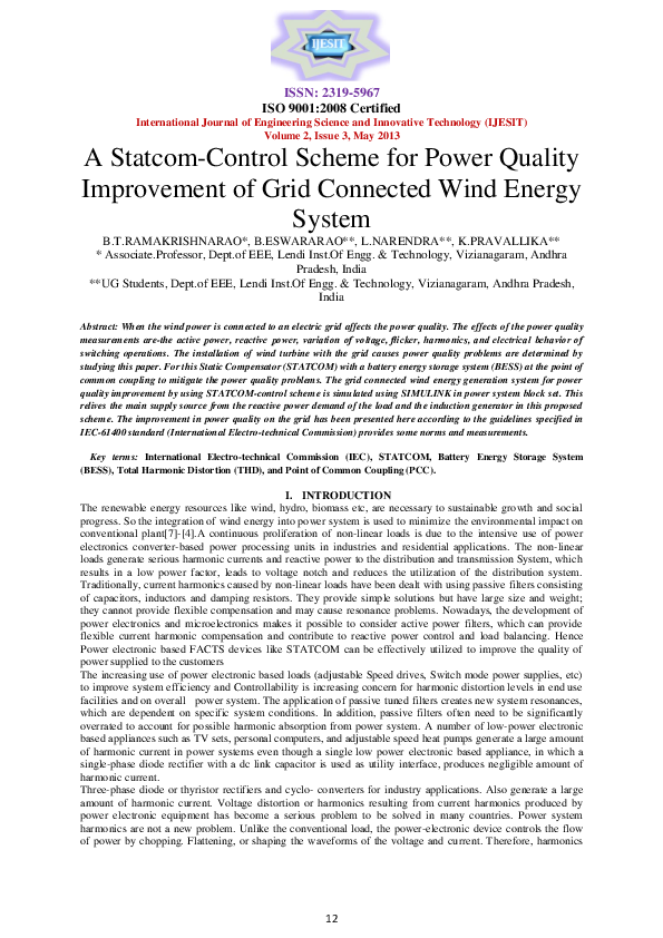(PDF) ISSN: 2319-5967 ISO 9001:2008 Certified A Statcom-Control Scheme for Power Quality ...