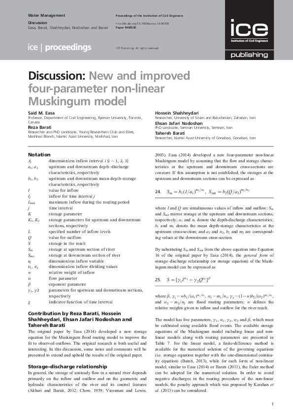 (PDF) Discussion: New and improved four parameter non-linear Muskingum ...