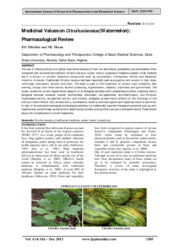 (PDF) Medicinal Values on Citrullus lanatus (Watermelon ...