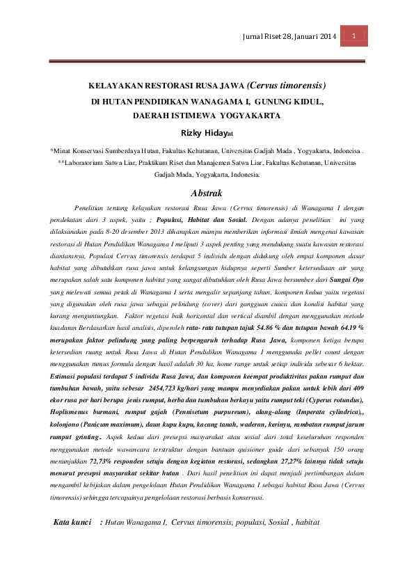 (DOC) KELAYAKAN RESTORASI RUSA JAWA (Cervus timorensis) DI HUTAN ...