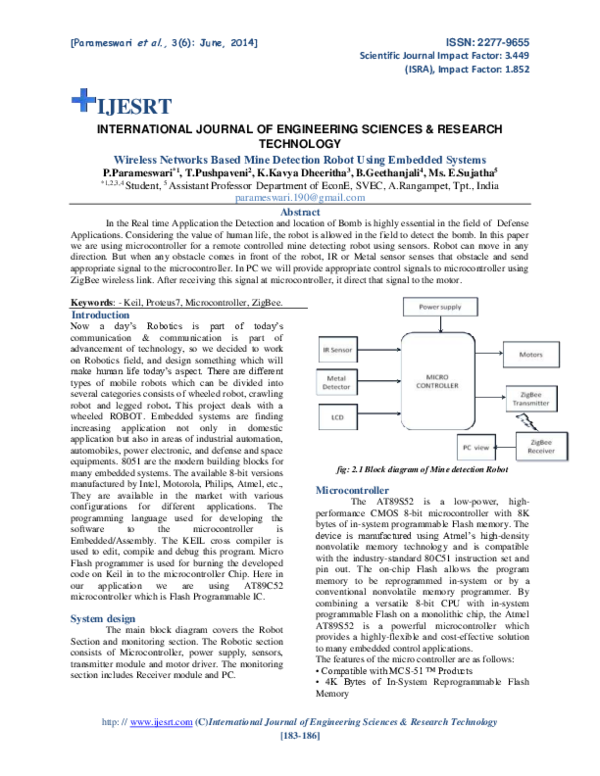 Pdf Wireless Networks Based Mine Detection Robot Using Embedded Systems