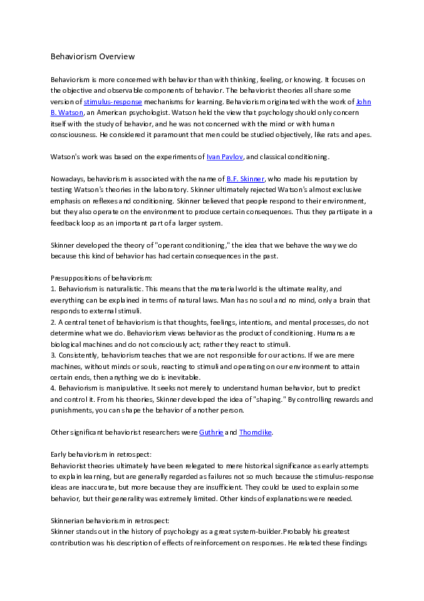 (DOC) Behaviorism Overview