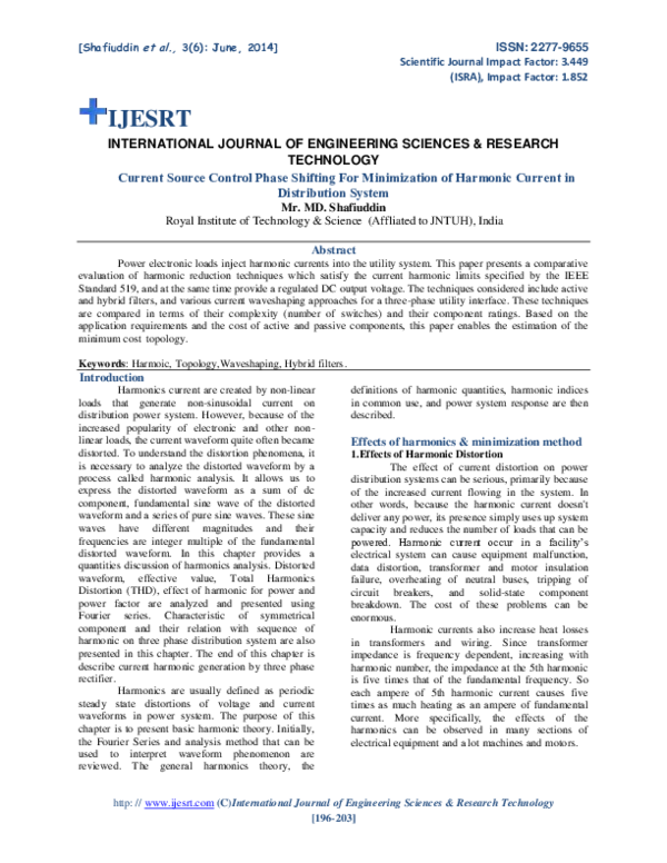 (PDF) Current Source Control Phase Shifting For Minimization of Harmonic Current in Distribution ...