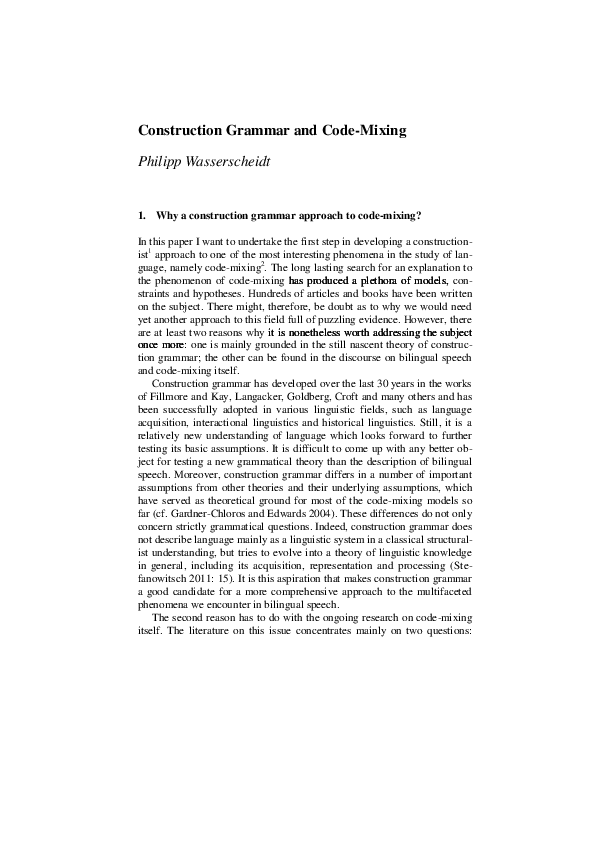 (PDF) Construction Grammar and Code-Mixing