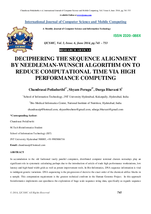 (PDF) DECIPHERING THE SEQUENCE ALIGNMENT BY NEEDLEMAN-WUNSCH ALGORITHM ON TO REDUCE ...