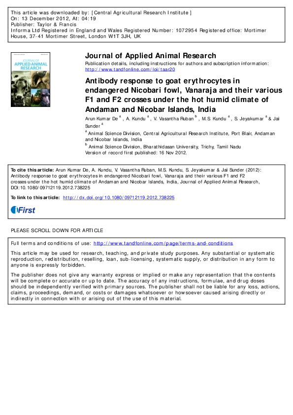(PDF) Antibody response to goat erythrocytes in endangered Nicobari ...