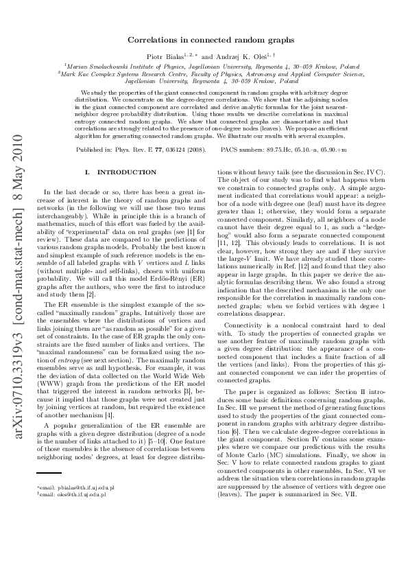 (PDF) Correlations in connected random graphs