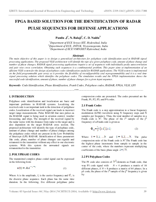 (PDF) FPGA BASED SOLUTION FOR THE IDENTIFICATION OF RADAR PULSE ... (PDF) FPGA BASED SOLUTION FOR THE IDENTIFICATION OF RADAR PULSE ...