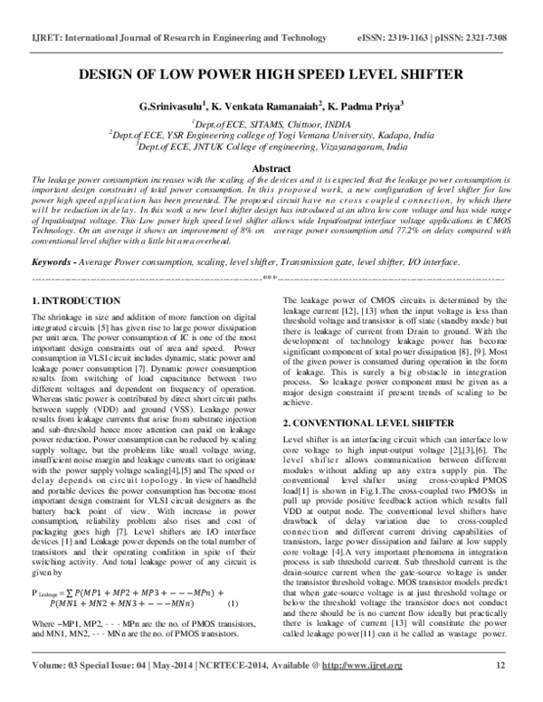(PDF) DESIGN OF LOW POWER HIGH SPEED LEVEL SHIFTER
