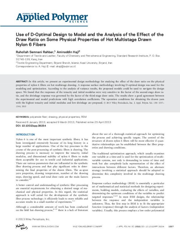 (PDF) Use of D-Optimal Design to Model and the Analysis of the Effect ...
