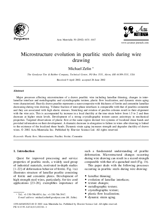 (PDF) Microstructure evolution in pearlitic steels during wire drawing