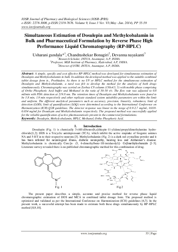 (PDF) Simultaneous Estimation of Dosulepin and Methylcobalamin in Bulk and Pharmaceutical ...