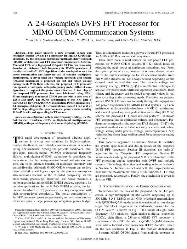 (PDF) A 2.4-Gsample/s DVFS FFT Processor for MIMO OFDM Communication Systems