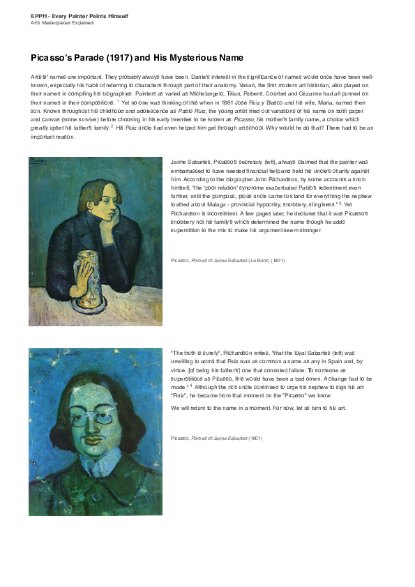 (PDF) Picasso's Parade (1927) and His Mysterious Name