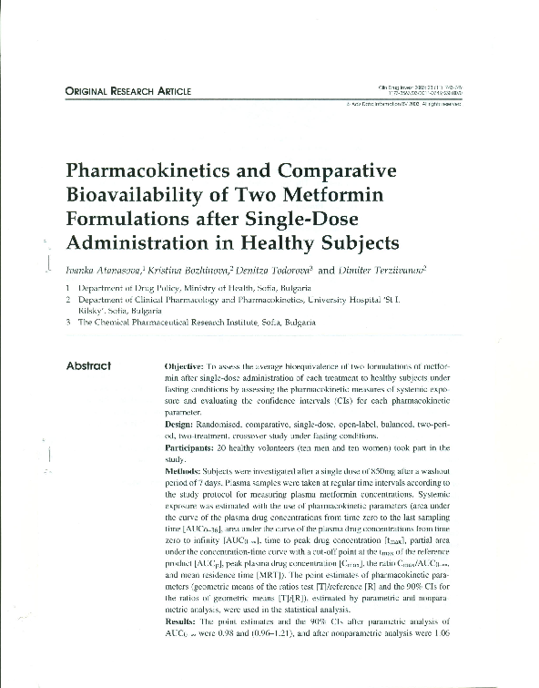(PDF) Metformin PK Comparative BA Single Dosing