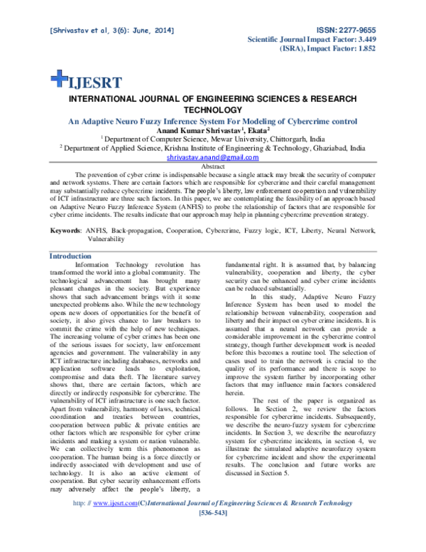 Pdf An Adaptive Neuro Fuzzy Inference System For Modeling Of Cybercrime Control Ijesrt