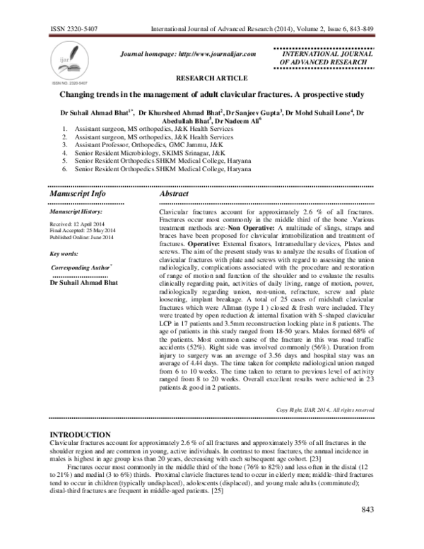 (PDF) Changing trends in the management of adult clavicular fractures. A prospective study ...