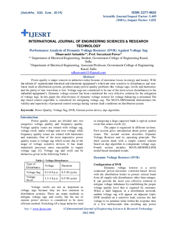 Pdf Performance Analysis Of Dynamic Voltage Restorer Dvr Against