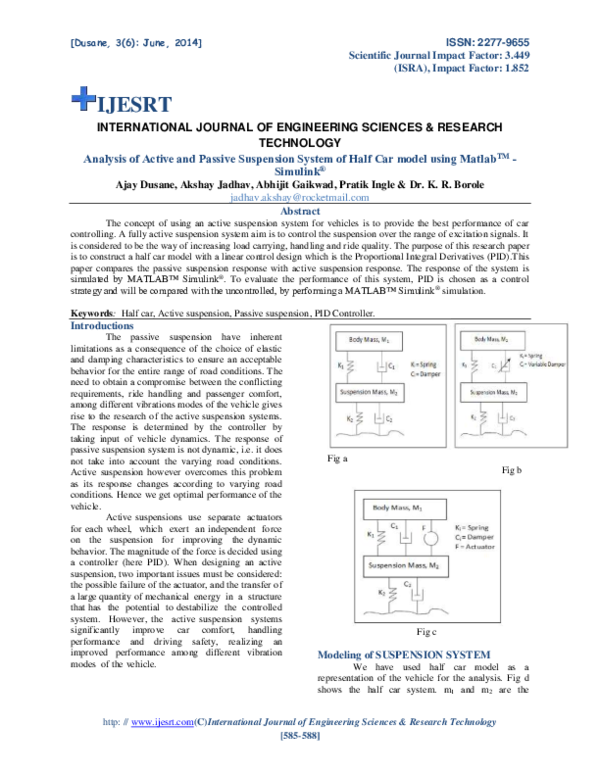 (PDF) Analysis of Active and Passive Suspension System of Half Car model using MatlabTM - Simulink®